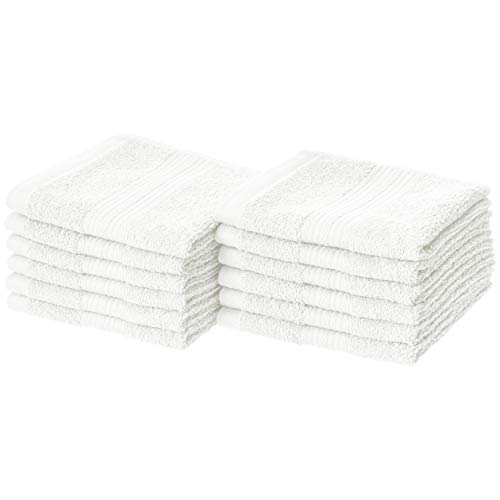 Amazon Basics Fade-Resistant Cotton Washcloth, 12-Pack, White, 12" L x 12" W