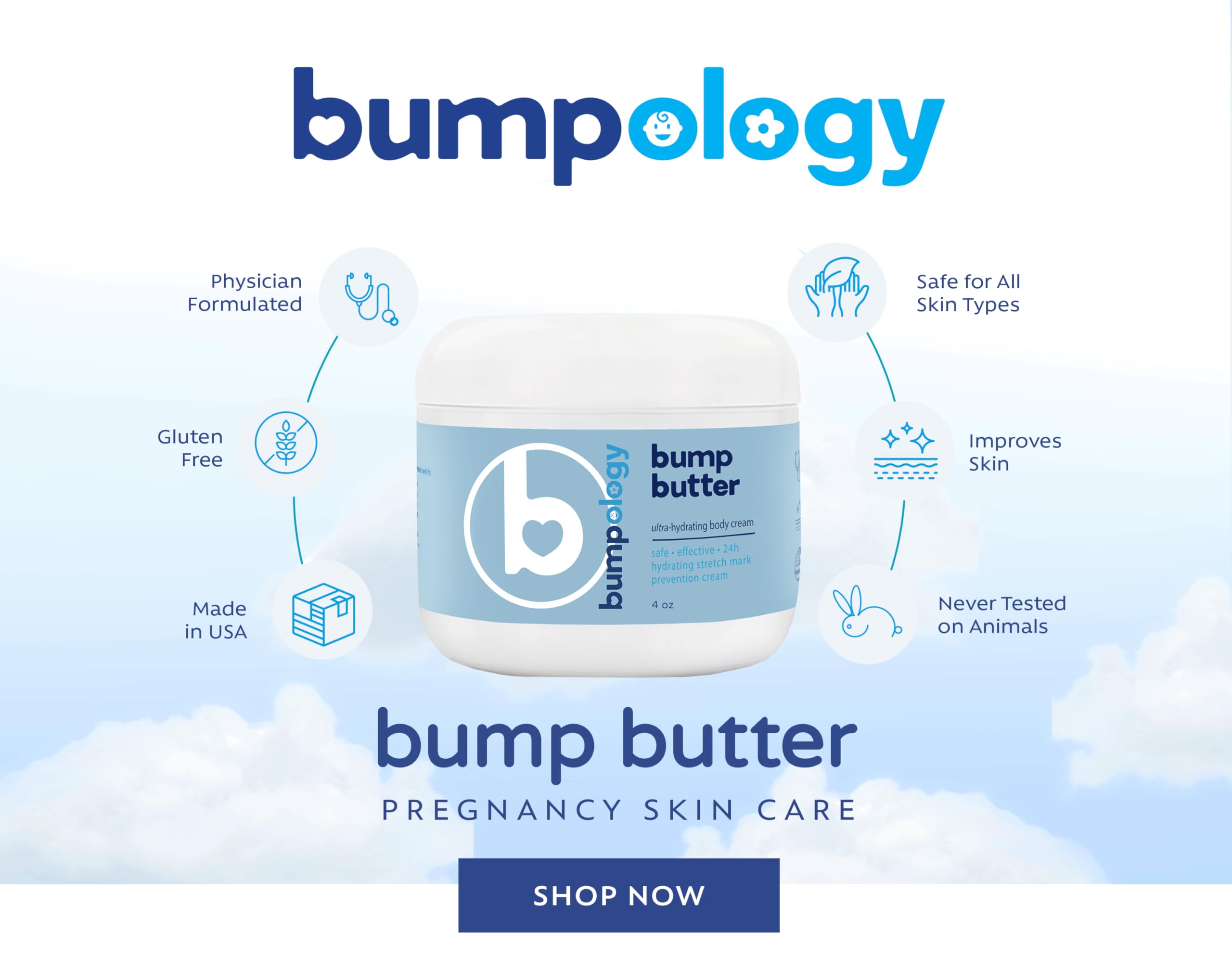 Bumpology Bump Butter Stretch Mark Moisturize Cream | 2-in-1 Powerful Butters + Oils | Made in USA | Physician Formulated | Hydrating Body Cream Butter Lotion | 4 Ounces