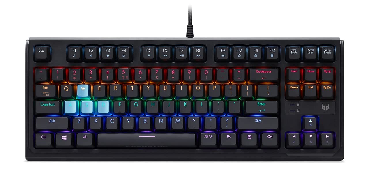 Acer Predator Aethon 301 TKL Gaming Keyboard - Gateron Blue Switches | 6 Zone Backlit LED Color Keys | 7 Level Brightness | 8 Preset Lighting Modes