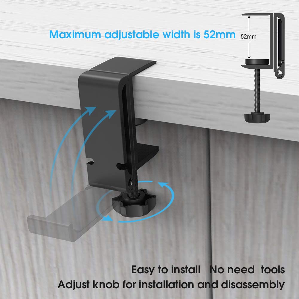 aceyoon Dual Headphone Stand, Under Desk Hanger, 360 Degree Rotatable Dual Headset Holder with Adjustable Clamp, Table Hook for Bag/Backpack/Gaming Headphone
