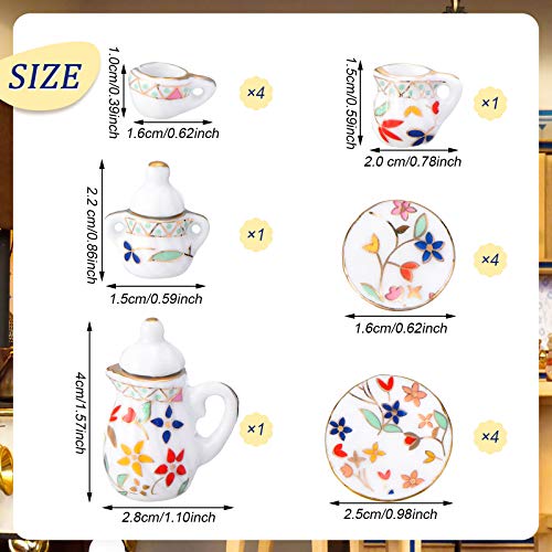 37 Pieces 1:12 Scale Miniatures Dollhouse Kitchen Accessories Include 16 Mini Doll Plates Knife Fork Spoon, 6 Mini Egg Beater Utensil, 15 Mini Tea Cup Set for Doll Toy Supplies (Flora Bloom)