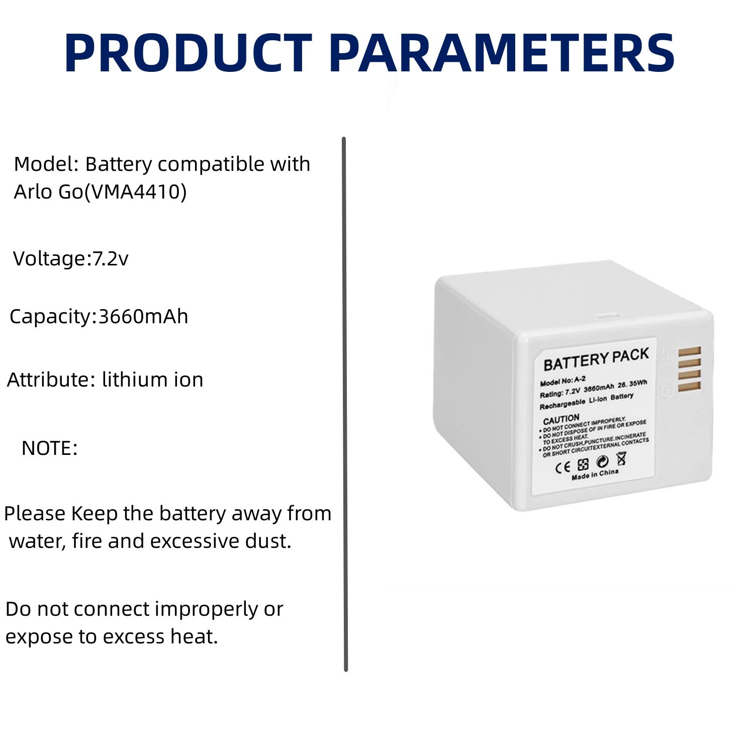 2-Pack Rechargeable Battery for Arlo Go(VMA4410),3660mAh 7.2V Replacement Battery Compatible with Arlo Spotlight Camera (for ARLO GO Battery) (for go Battery)