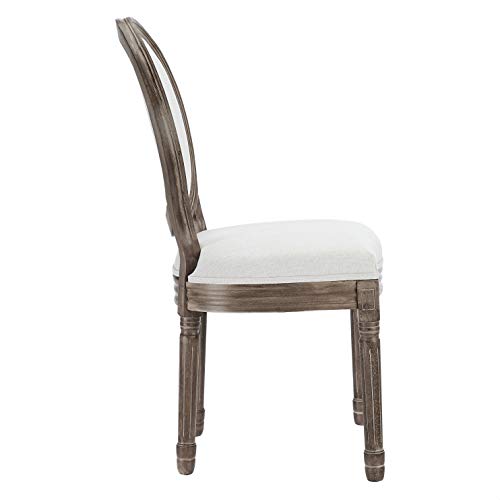 CangLong Farmhouse Dining Room Accent Chairs, French Distressed Bedroom Chairs with Round Back, Elegant Kitchen Chairs Side Chair, Set of 2, Fabric Back in Beige