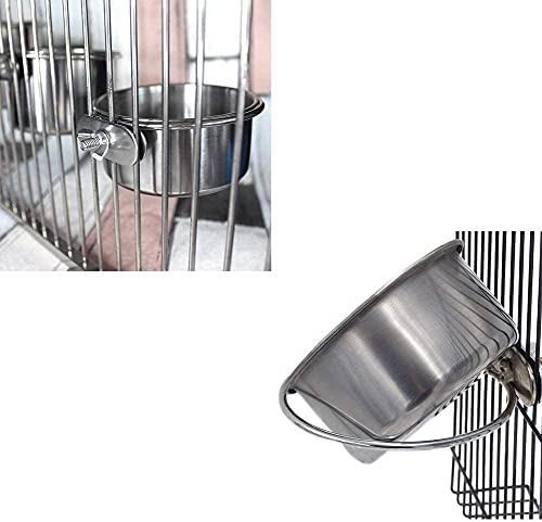 Bird Feeding Dish Cups, Parrot Food Bowl Clamp Holder Stainless Steel Coop Cup Bird Cage Water Bowl 2 Pack Bird Perch Platform Stand