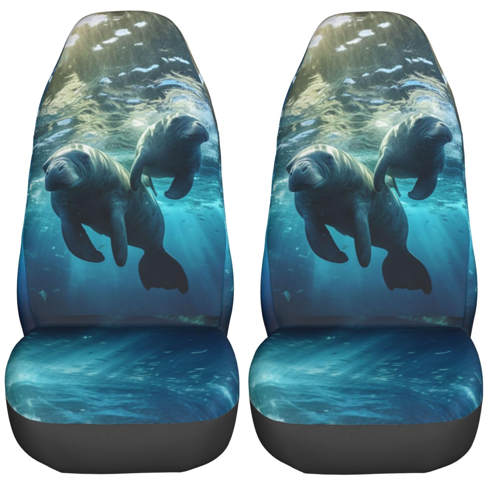 Foruidea Florida Manatee Mother and Baby Car Seat Covers Universal 2 Pcs Auto Front Seat Cover Fit Most