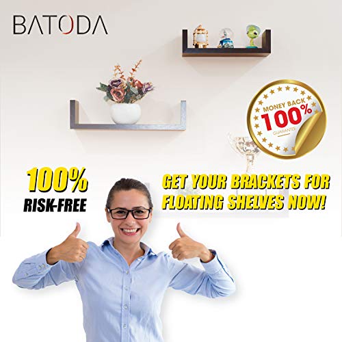 BATODA 6" Floating Shelf Bracket (4 pcs) – Solid Steel Blind Shelf Supports - Hidden Brackets for Floating Wood Shelves - Blind Shelf Support - Shelving Mounting Hardware Included (Pack 4)