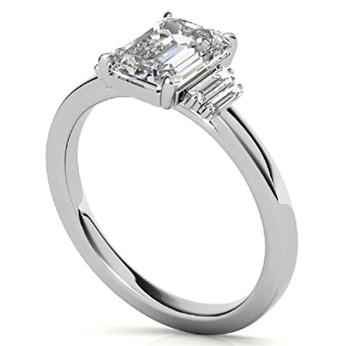 10K Solid White Gold Handmade Engagement Ring, 3 CT Emerald Cut Moissanite Diamond Solitaire Wedding/Bridal Ring for Women/Her, Minimalist Ring Anniversary Ring Gifts (6.5)