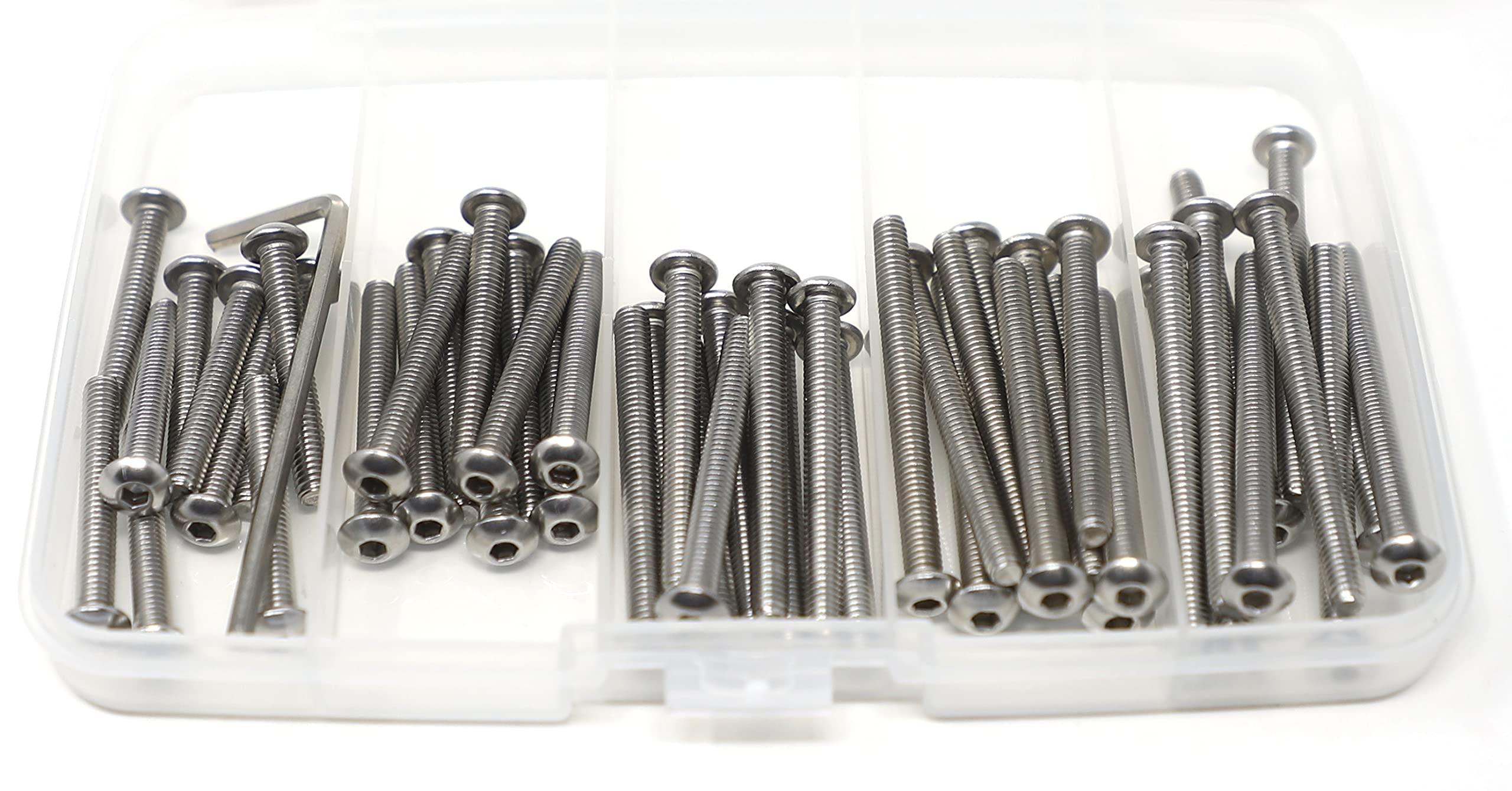 iexcell 50 Pcs M4 x 30/35/40/45/50 Stainless Steel 304 Hex Socket Button Head Cap Screws Bolts Assortment Kit