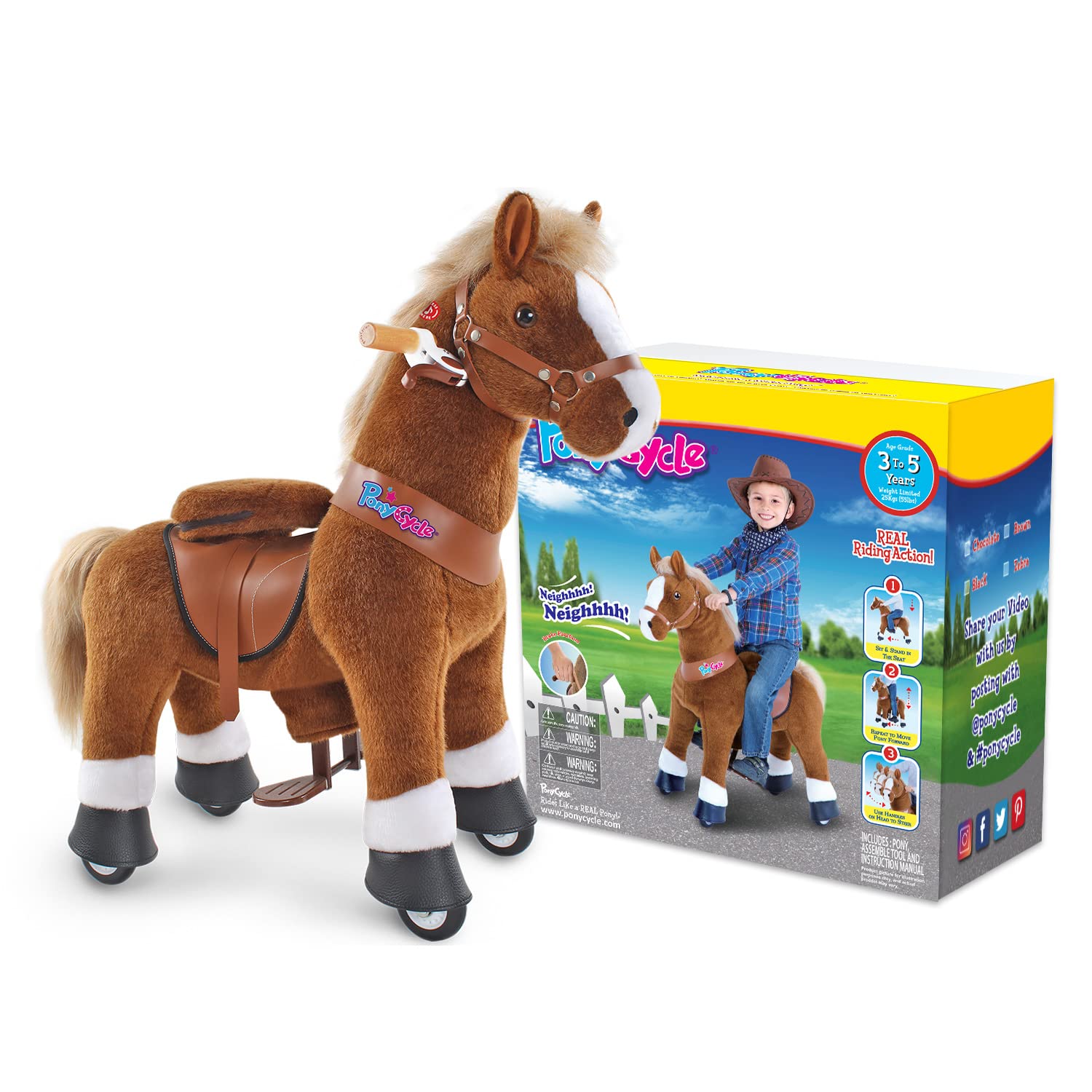 PonyCycle Ride on Horse Toy Plush Walking Animal Classic Model U Brown Horse Size 3 for Age 3-5 Ux324