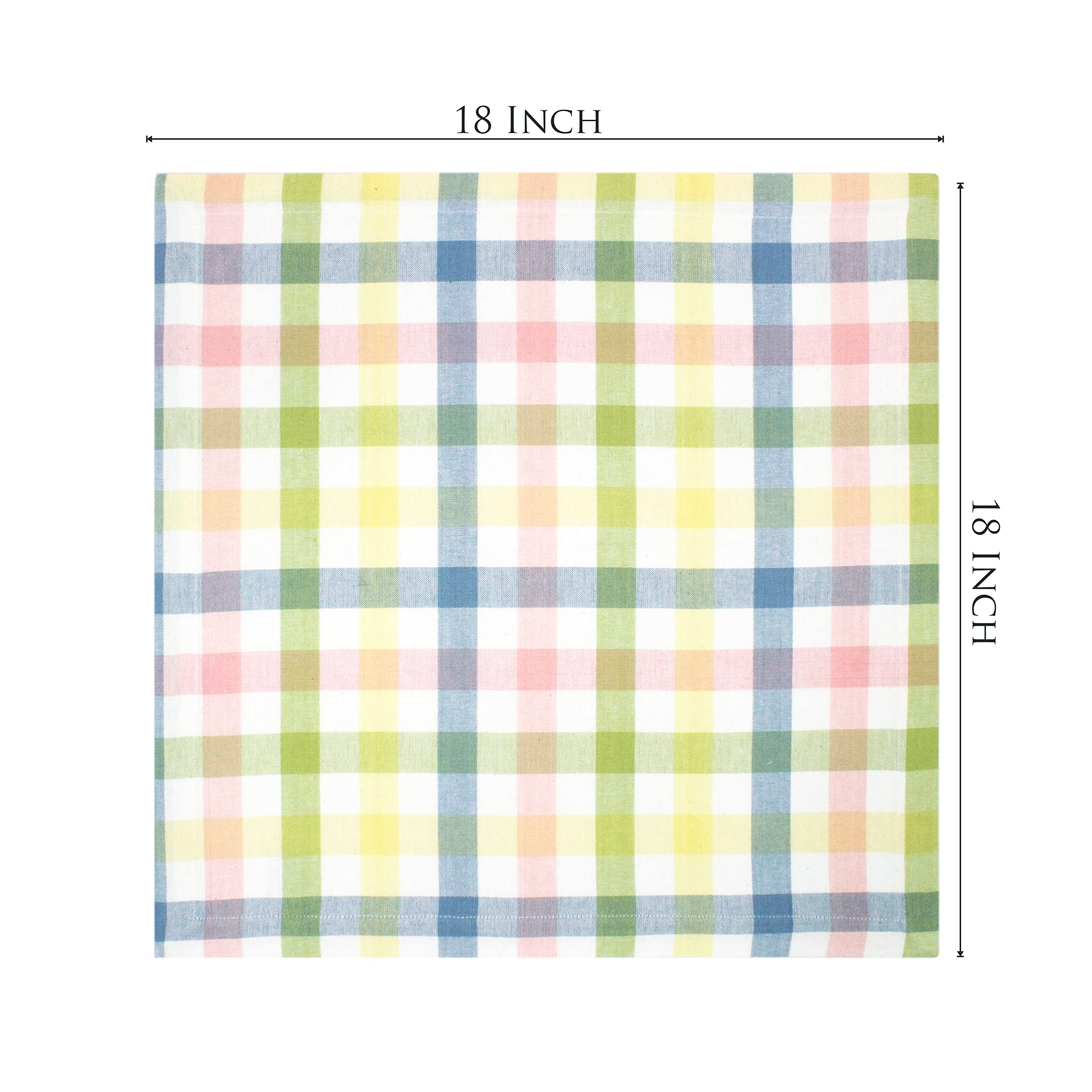 COTTON CRAFT Gingham Buffalo Plaid Check Napkins - Mitered Corners - Spring Easter Bunny Pastel Luncheon Dinner - Set of 8 - Pure Cotton - Reusable Washable - 18 inch x 18 inch - Yellow Multi Pastel