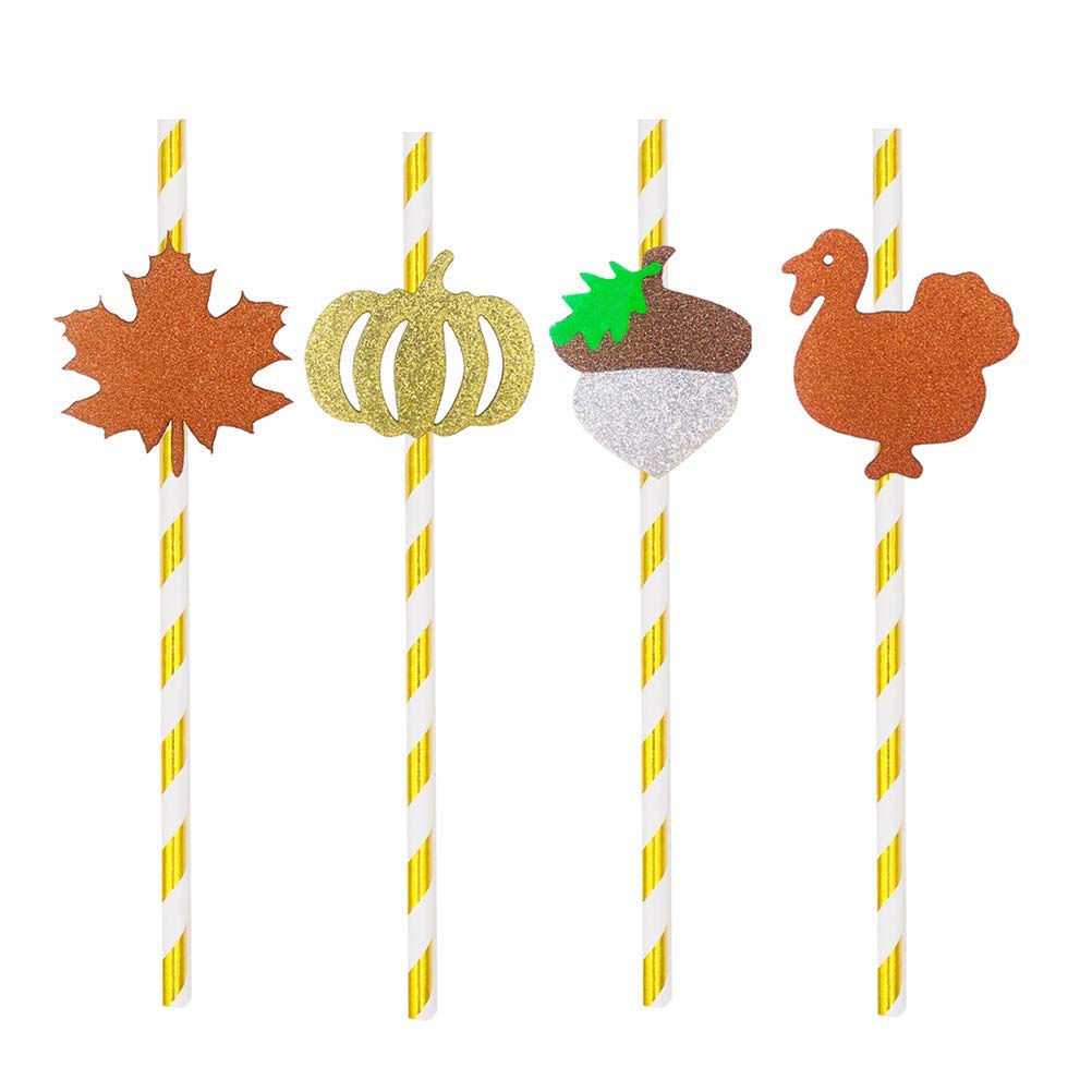 12pcs Paper Straws Decorative Drinking Straws Disposable Straws for Thanksgiving Supplies Party Favors - Mixed