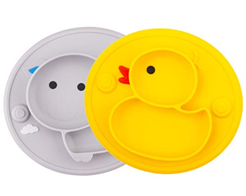 Baby Plate Silicone Placemat One-Piece, Suction Toddler Plates , Divided Dishes for Toddler Kids, Self Feeding, BPA Free, Microwave & Dishwasher Safe