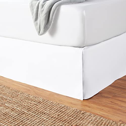 Amazon Basics Lightweight Pleated Bed Skirt, Queen, Bright White