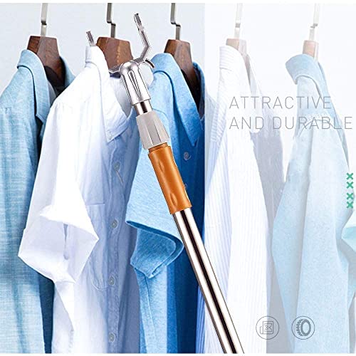 Extended Long Reach Stick Pole with Hook 63" Telescopic Garment Reaching Stick Adjustable Reaching Pole for Ceiling, Garment Blind Window