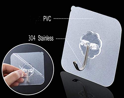 30 PCS Adhesive Hooks Wall Hanger Hook 13lb(Max), Bathroom Kitchen Transparent Reusable Seamless Scratch Wall Hooks for Bathrobe Coats Ceiling Hanger,Hanging Waterproof Plastic Hooks