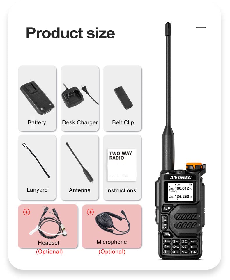 ANYSECU UV-K5 200Ch 5W Air Band Walkie Talkie UHF VHF DTMF FM Scrambler NOAA Weather
