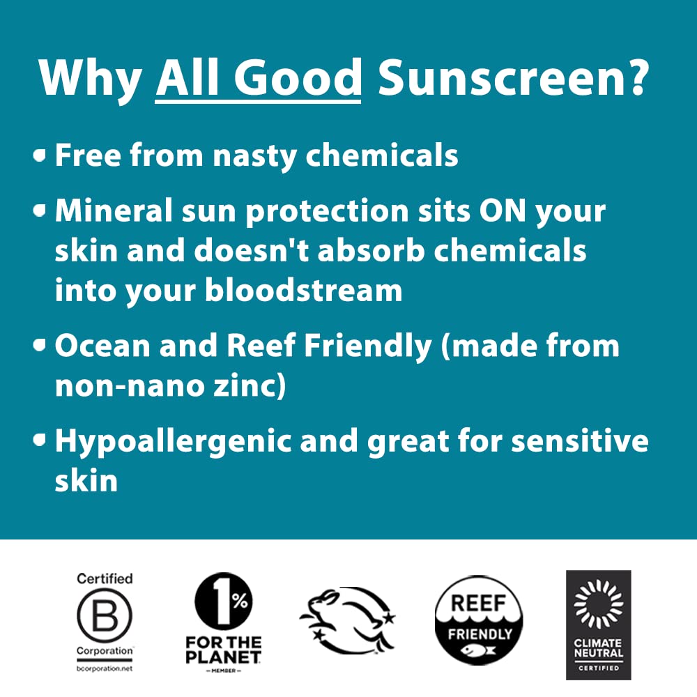 All Good Zinc Butter Sunscreen - Travel Size, Zinc Oxide Face, Nose, Ears Sunscreen, UVA/UVB Broad Spectrum SPF 50+ Water Resistant, Coral Reef Friendly (1 oz)