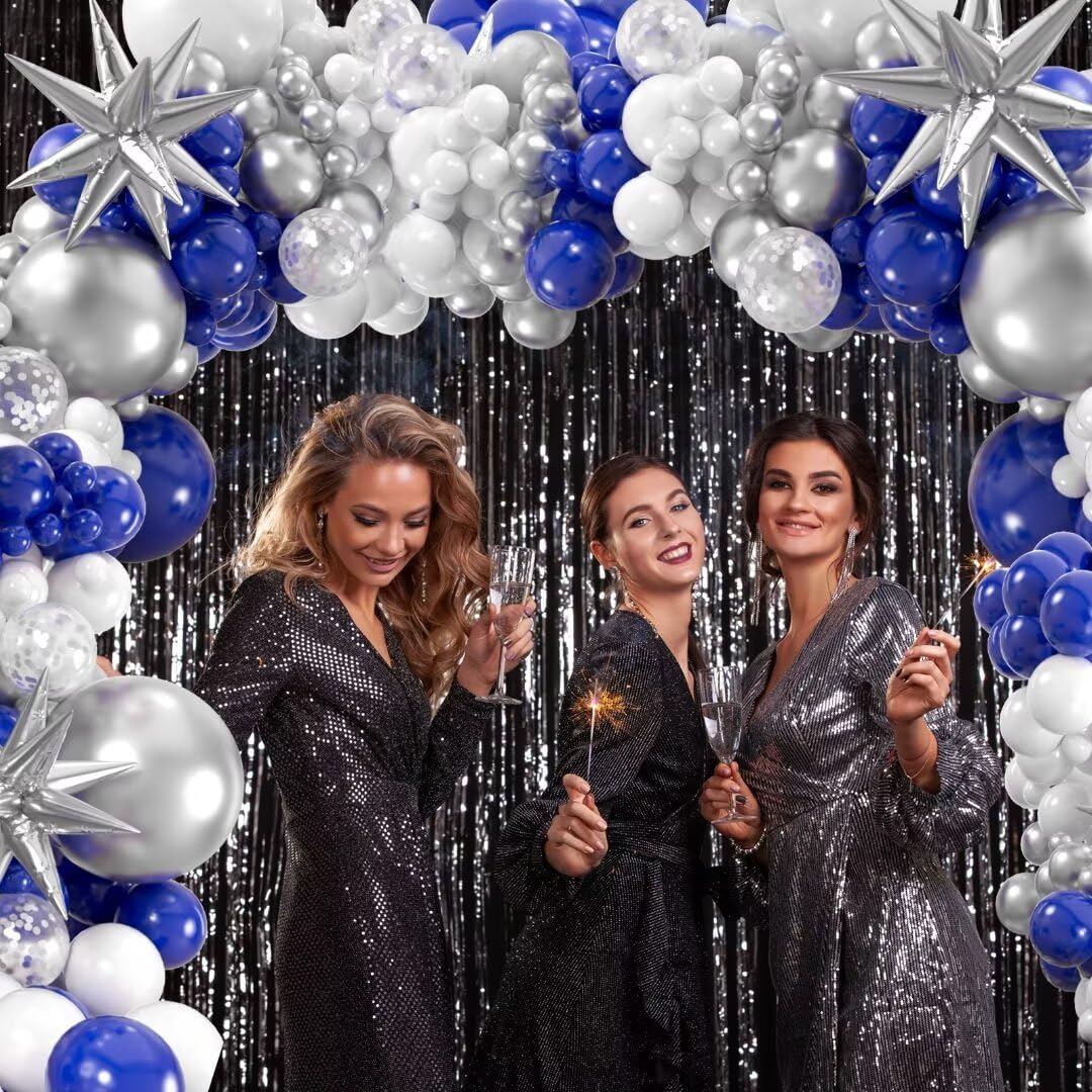 141pcs latex balloons with 3pcs Foil Balloons for Birthday Graduation Disco 2024 Prom Party Decorations⦠(Royal Blue Silver White)