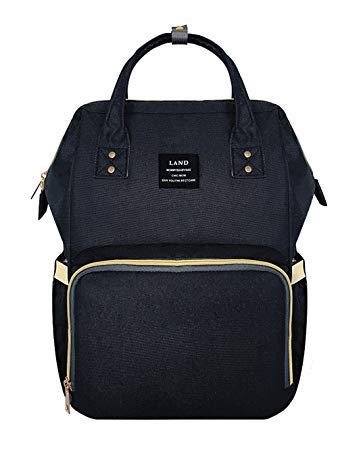 Alexia Land Diaper Bag Backpack Large Capacity for Baby Care Wide Open Design and Waterproof Fabric (Black)