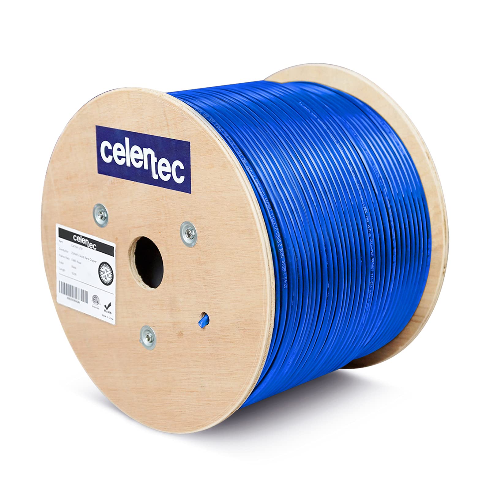 celertec CAT6A Ethernet Cable, 500ft, 23AWG Solid Bare Copper, UTP Unshielded Twisted Pair, CMR Riser Rated &ETL Listed, 650Mhz/10 Gigabit Network Speed, Category6 Augmented, Bulk Ethernet Cable- Blue