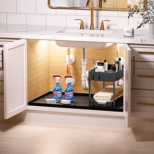 3 Pack Puricon Under Sink Organizer Pull Out Under Sink Storage Bundle with Under Sink Mat 34โ x 22โ Under Sink Mats