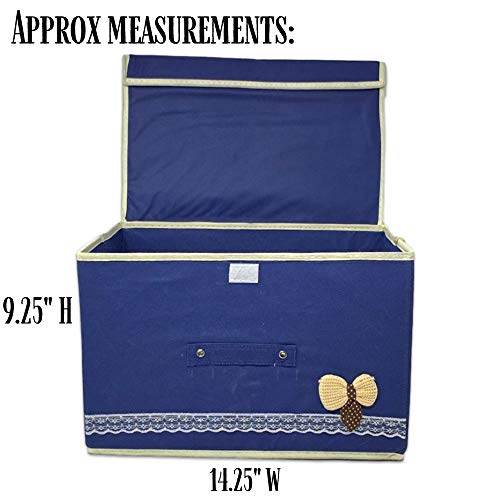 BANBERRY DESIGNS Storage Bin with Lid and Handles Foldable β Collapsible Blue Container for Organizing Toys Closets Bedrooms Clothes Shoes