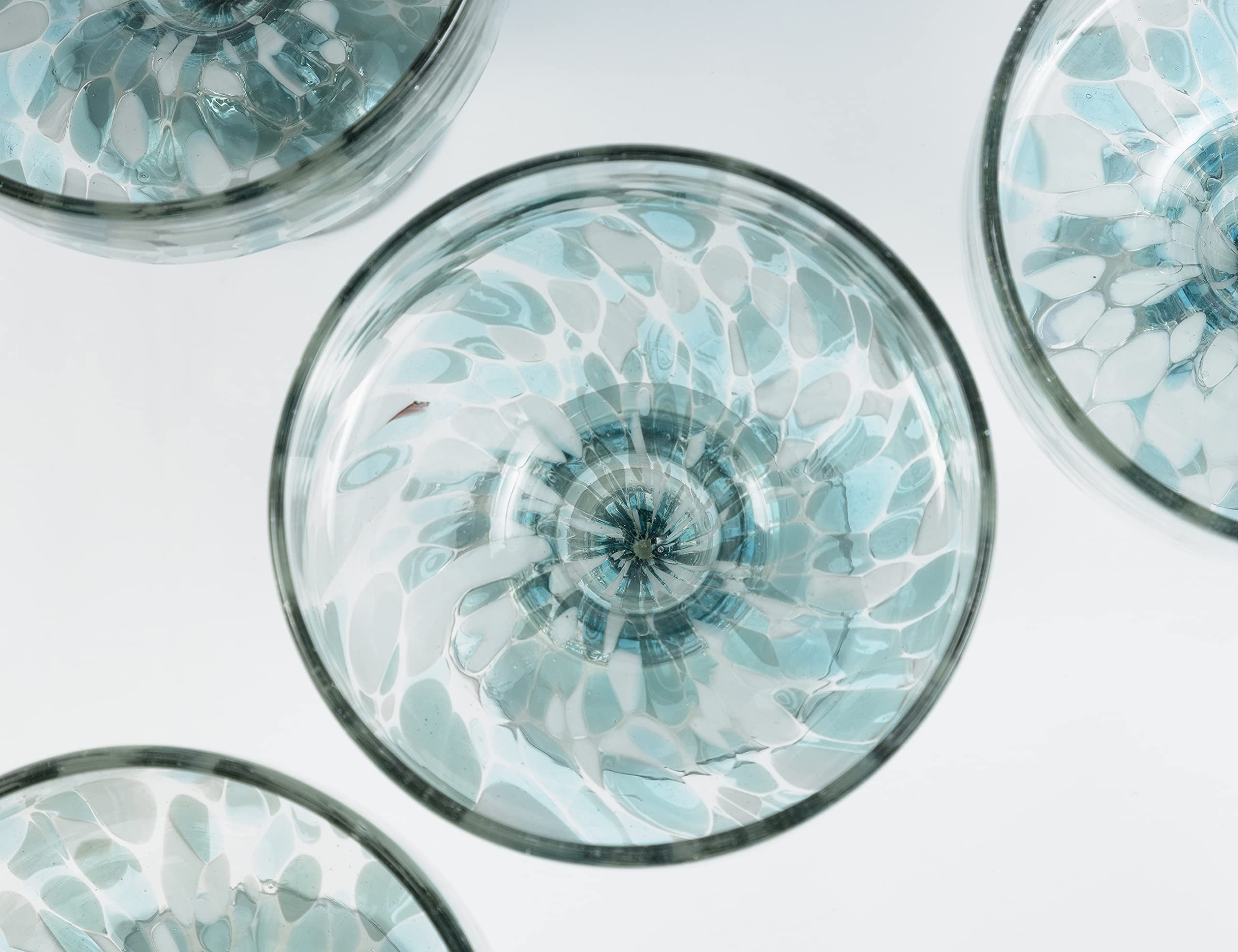 16 oz Hand Blown Mexican Margarita Glasses Set of 2 - Ocean Blue Confetti