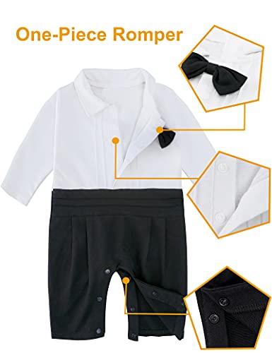 A&J DESIGN Baby Boys Gentleman Outfit Formal Suit Jumpsuit Tuxedo Romper Set 6-9 Months Black
