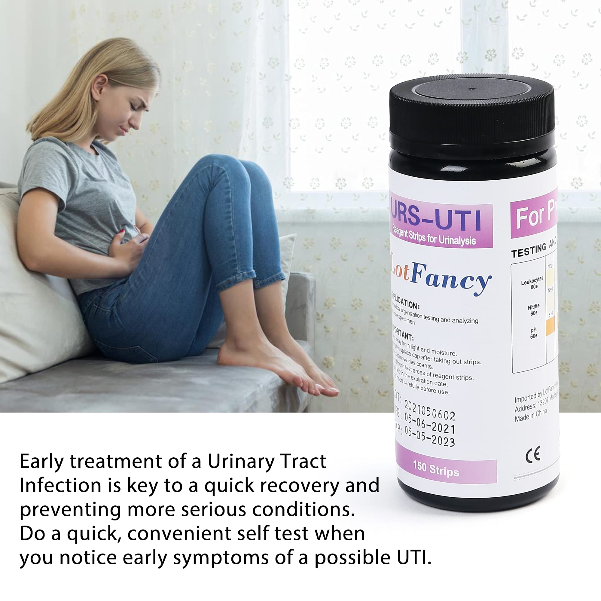 LotFancy UTI Test Strips 150ct, 3-in-1 Urine Test Strips for Leukocyte Nitrite and PH Testing, Accurate Results in 1 Minute, Medical Grade Home Test
