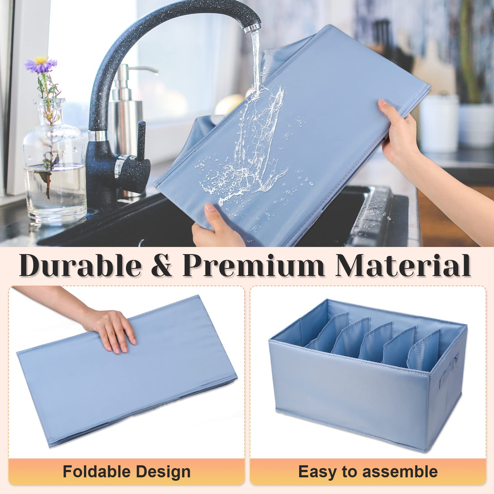 2Pcs Extra Large 6 Compartments Wardrobe Clothes Organizer, Upgraded Laundry Cabinet Clothes Storage Box, Foldable Visible Clothes Drawer Organizer for Jeans, Sweaters, T-shirts, Pants, Legging