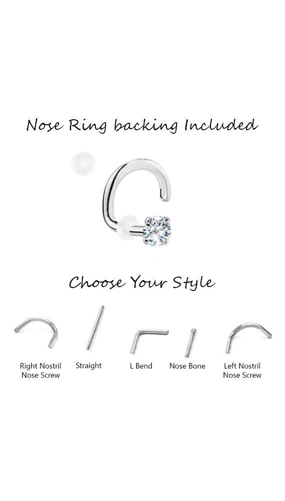 14k Solid White Gold Right Nose Screw Ring Cross 18G