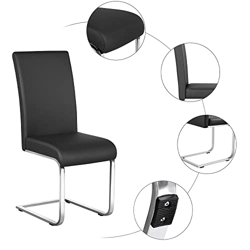 Yaheetech 4pcs Dining Chairs Armless Leather Dining/Desk Room Kitchen Chairs with Upholstered Seat, Metal Legs and High Back for Kitchen, Living Room, Leisure, Black