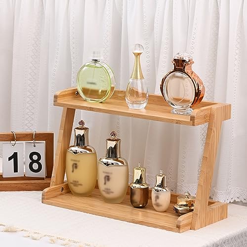 2 Tier Bathroom Organizer Countertop, Bamboo Wooden Bathroom Counter Organizer, 2 Tier Bamboo Tray, Kitchen Counter Organizer