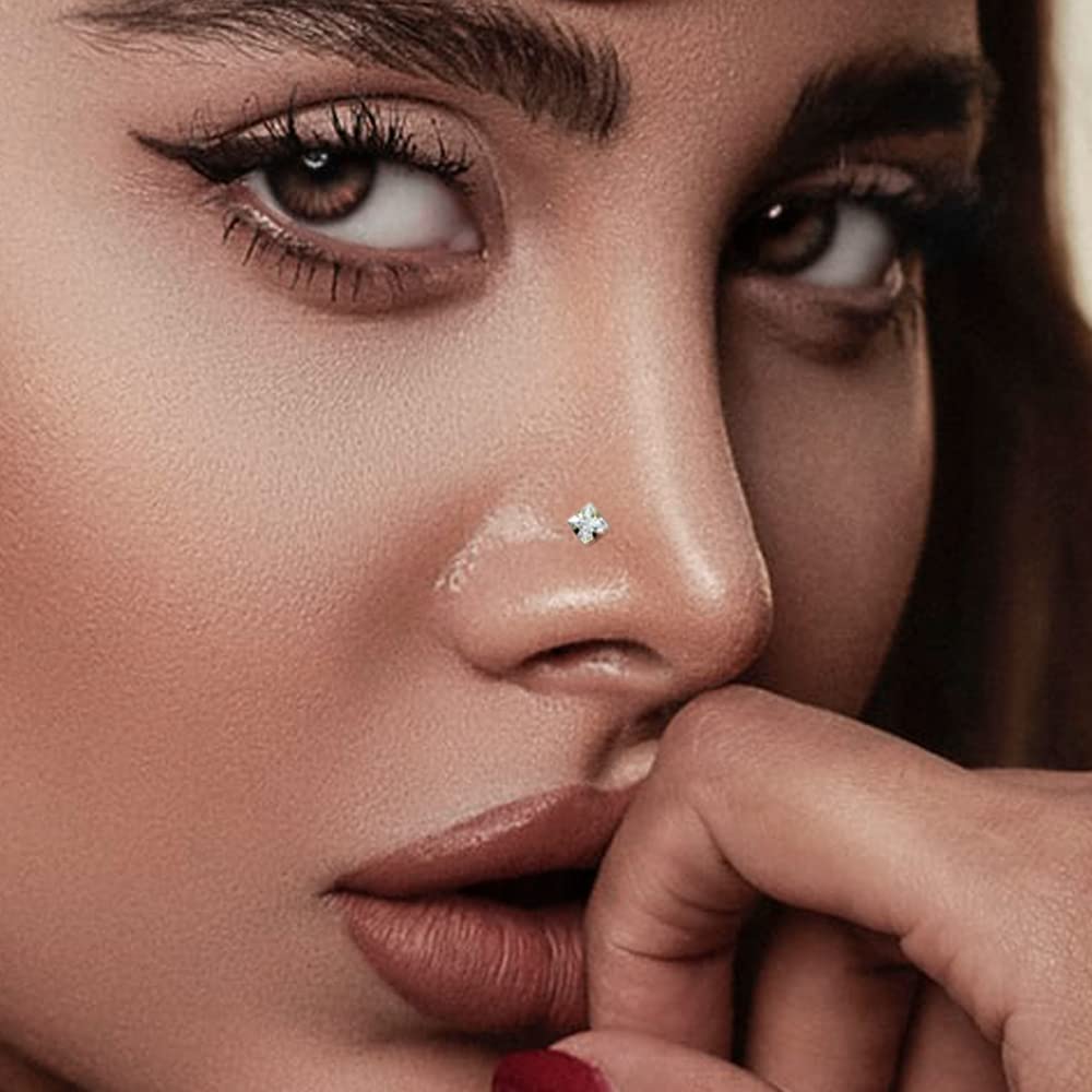 14K Solid Yellow Gold with 1.5MM Square Gem Ball End Nose Pin Body jewelry