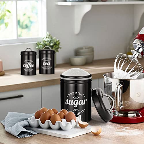 3 Piece Food Jars Canisters Sets, Airtight Coffee Container, Tea Organizer, And Sugar Canister, Rustic Farmhouse Decor for Kitchen Countertop (Black)