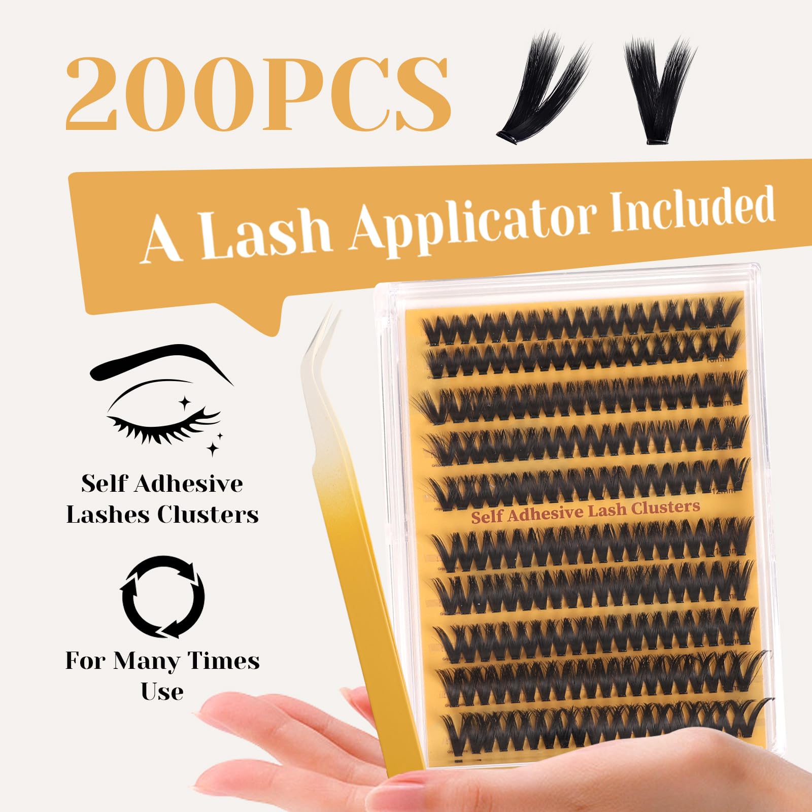 100Pcs Lash Clusters, Mink D Curl DIY Eyelash Extensions, Soft and Lightweight 10-16mm Individual Lashes Cluster, Volume Fluffy Wispy Lashes Band Reusable Professional False Eyelash Clusters