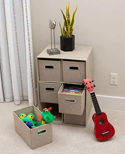 BIRDROCK HOME Cream Linen Cube Organizer Shelf with 6 Storage Bins – Strong Durable Foldable Shelf – Kid Toy Clothes Towels Cubby – Collapsible Bedroom Fabric Shelves and Cubes