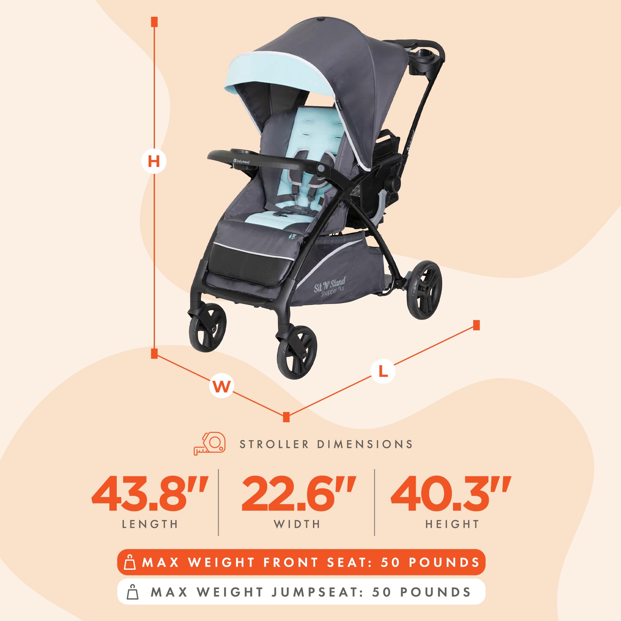 Baby Trend Sit 'N Stand 5 in 1 Shopper Stroller, Blue Mist