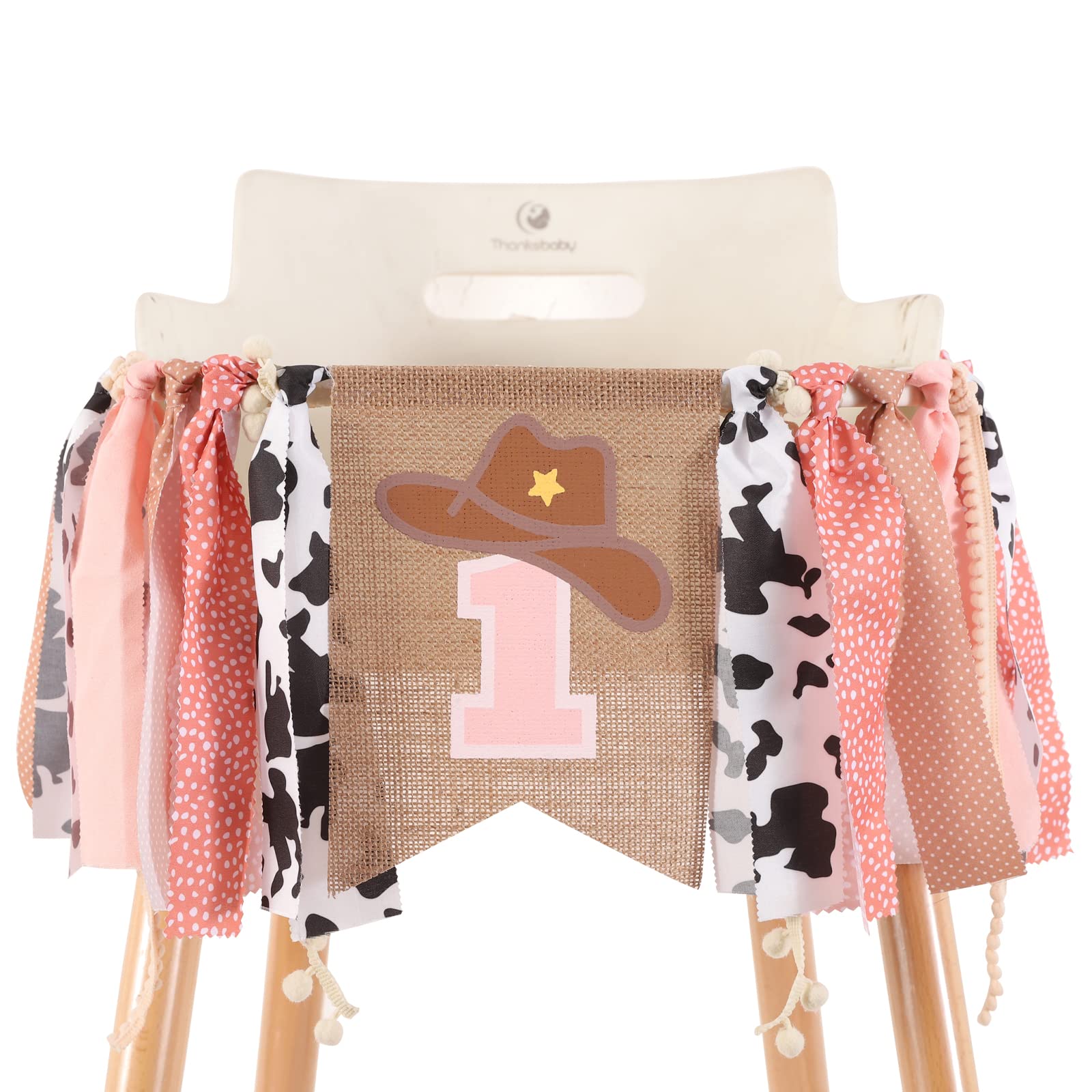 1st Birthday High Chair Banner - Cow Girl Rodeo for Party Fabric Decor,Cake Smash Baby Shower,Backdrop Garland for photo props