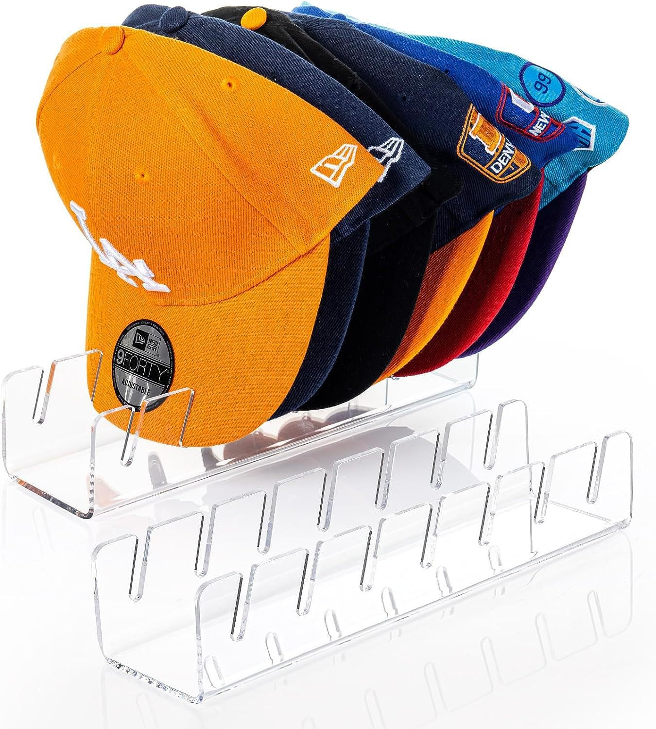 2Pcs Hat Stand For Baseball Caps,Hat Organizer Acrylic Hat Display Stand For 7 Baseball Caps Hat,Hat Racks for Baseball Caps Display and Organizer for Bedroom (Transparent)