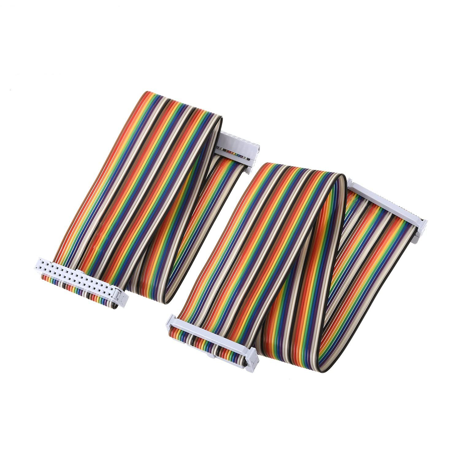 Heyiarbeit 2pcs IDC Rainbow Wire Flat Ribbon Cable 10 Pin 30cm Length 2.54mm Pitch