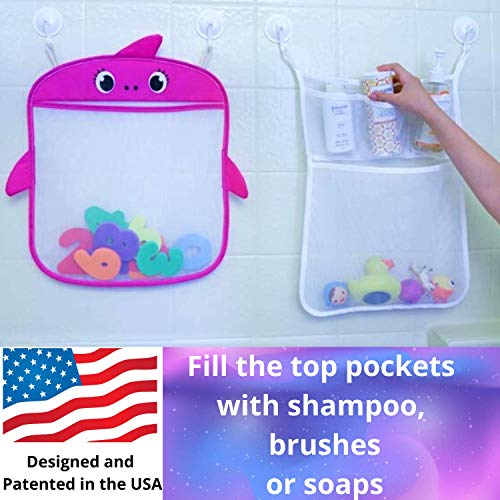 Bath Toy Storage Set of 2 + 10 Eco-Safe Foam Numbers | Bath Toy Organizer Mesh Net Shower Caddy for Baby Bath Toys for Toddlers | Quick Dry Bathroom Decor Bath Toy Holder