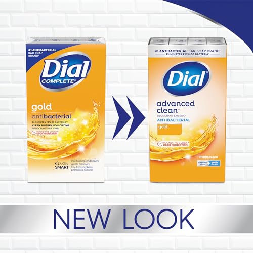 Dial Antibacterial Deodorant Bar Soap, Advanced Clean, Gold, 4 Oz, 32 Bars