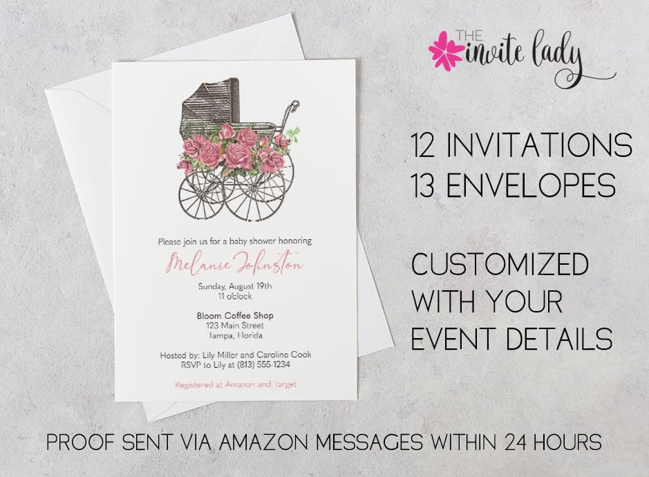 Baby Shower Vintage Invitations Customizable Coquette Bridgerton Invites With Envelopes (12 Count)