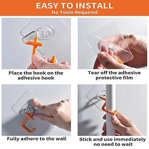 Broom Holder Wall Mount Self Adhesive 4 Pack, Mop Hanger No Drilling Super Anti-Slip, Wall Mount Tool Racks Stainless Steel Mop and Broom Hooks Organizer(Blue)
