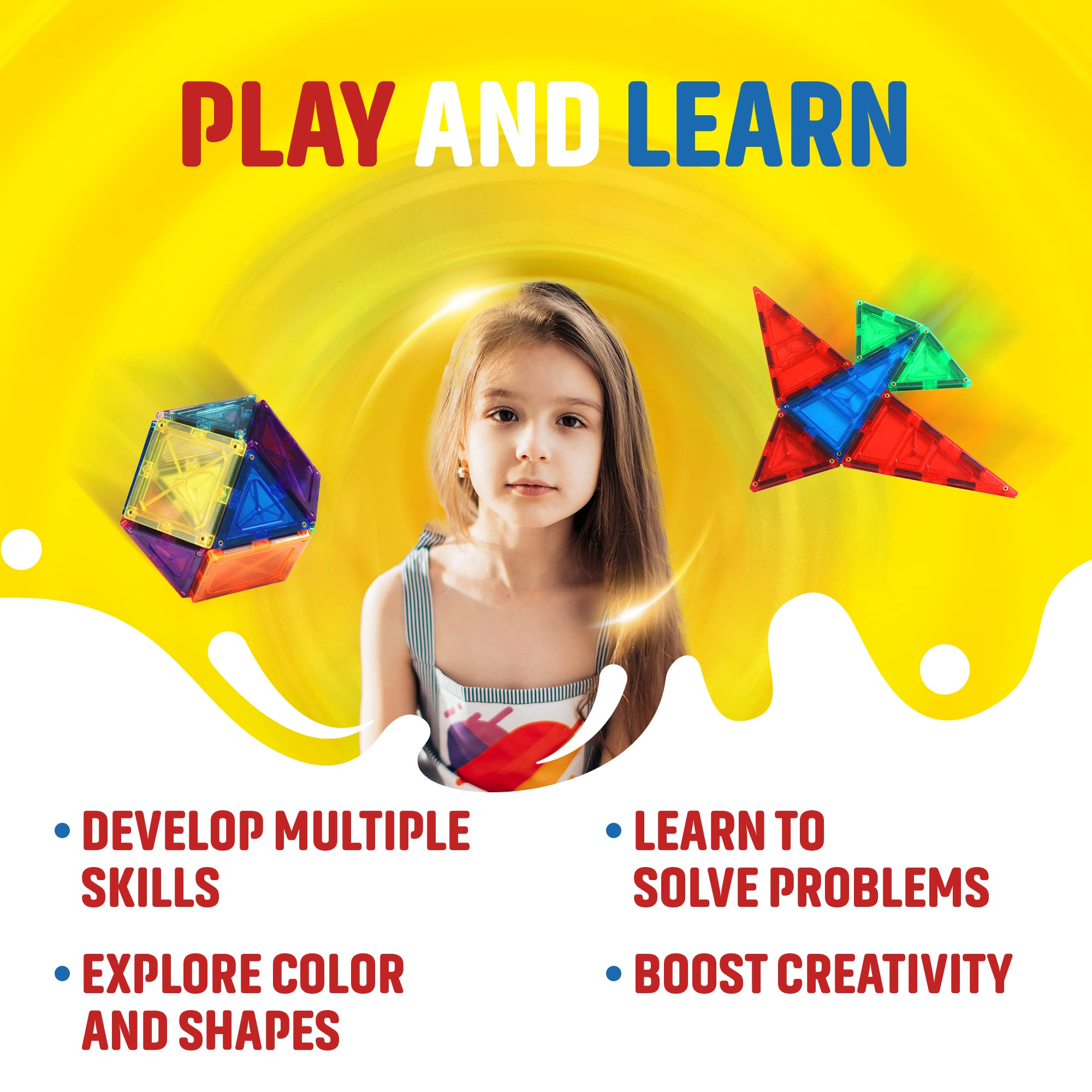 AAA777USA Magnetic 3D Building Block Tiles Learning and Educational Stem Toys for Kids, Toddlers Boys & Girls, Develops Creativity and Motor Skills β 102 Pcs Set