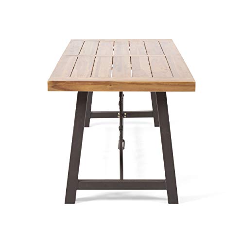 Christopher Knight Home Obharnait Industrial Dining Table, Teak Finish, Rustic Metal