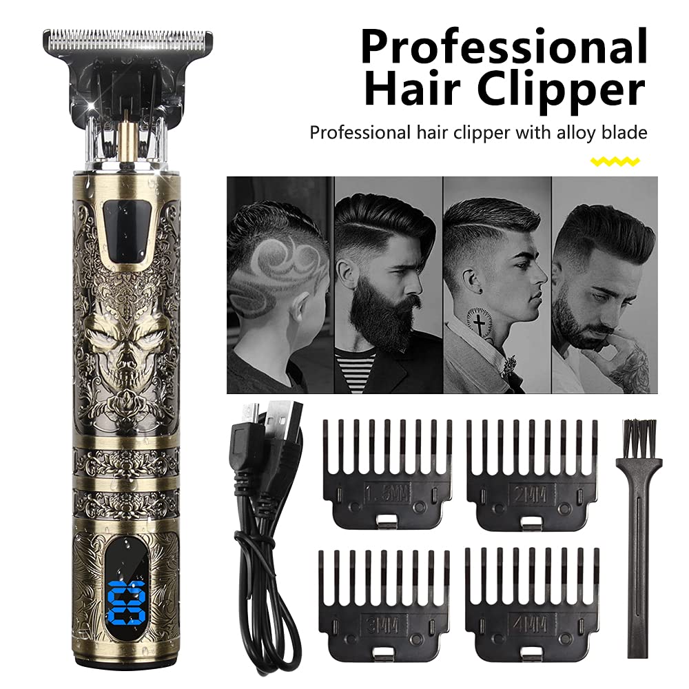 Professional Hair Trimmer for Men Cordless Hair Clippers LCD display Zero Gapped T Blade Rechargeable Multifunctional for Barber Family LCD-Demon
