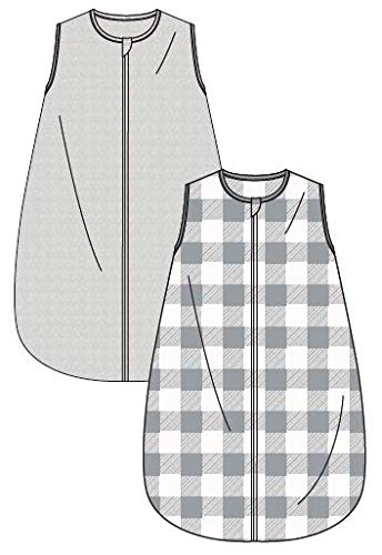 Amazon Essentials Unisex Babies' Microfleece Sleep Sack, Pack of 2, Grey/Light Grey Heather, Buffalo Check, 6 Months