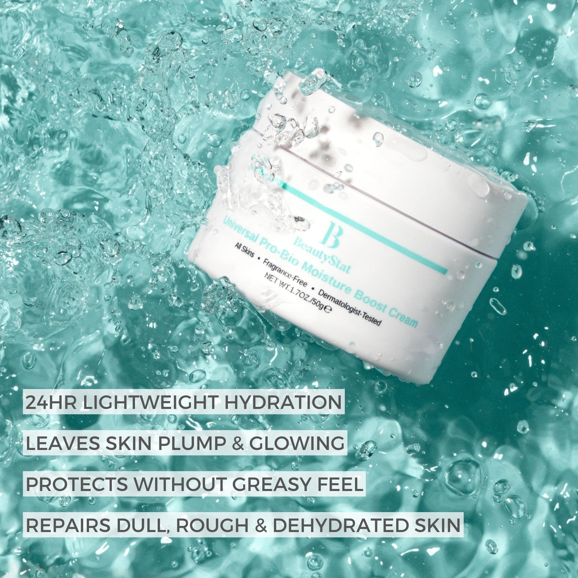 BeautyStat Cosmetics Universal Pro-Bio Moisture Boost Cream, Hyaluronic Acid Facial Skin Moisturizer, Natural Anti Aging, Anti Wrinkle, 1 oz.